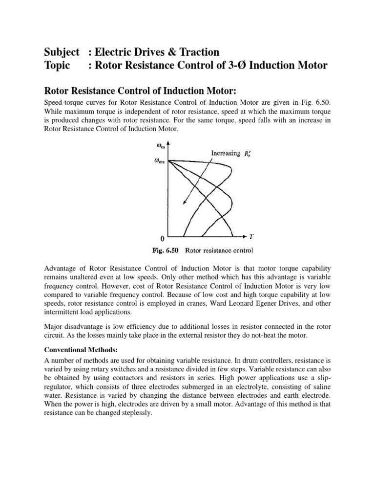 Subject: Electric Drives & Traction Topic: Rotor Resistance Control of 3-Ø Induction Motor | PDF ...