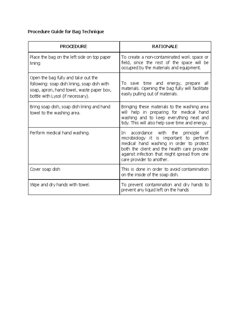 Bag Technique Procedure Guide | PDF | Wellness