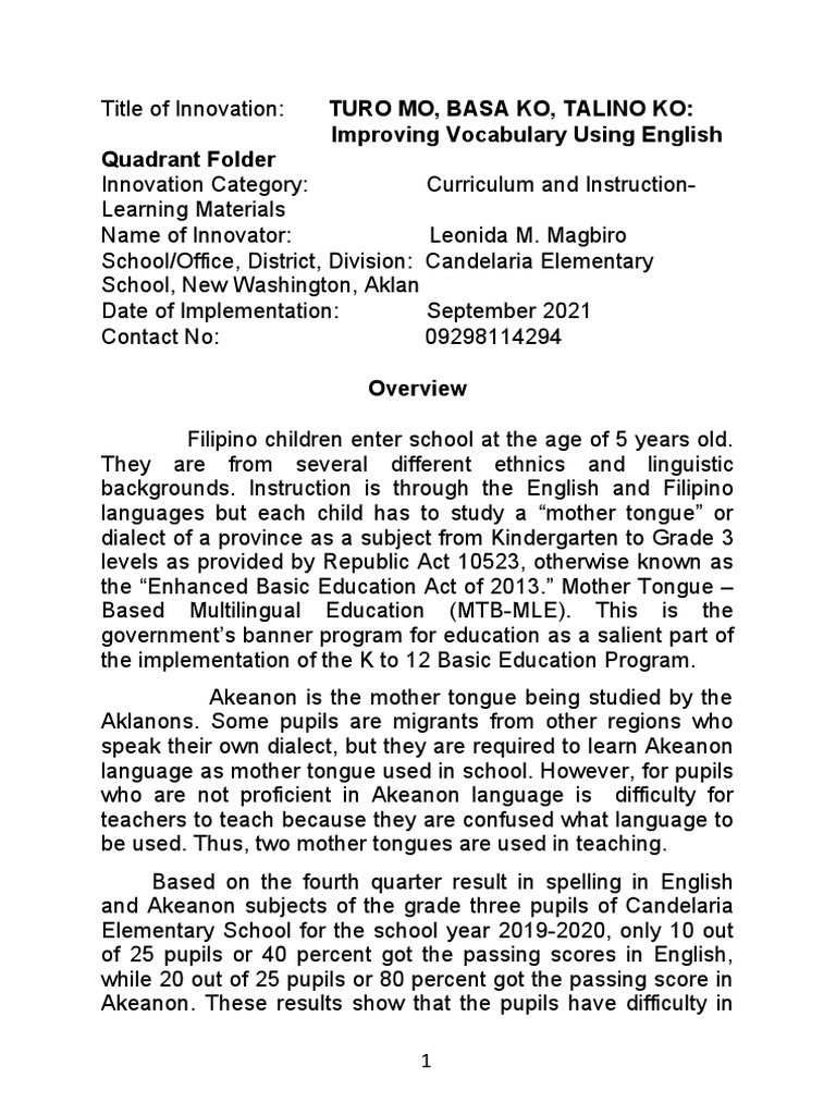 Improving Vocabulary Using English Quadrant Folder | PDF | English ...
