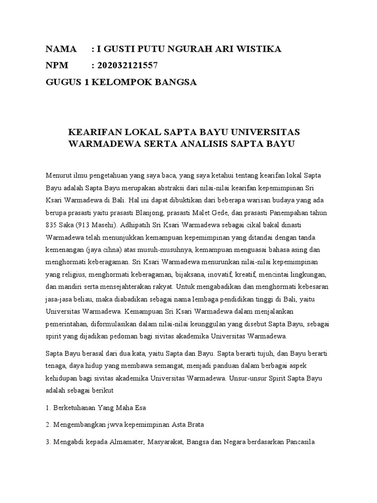 Kearifan Lokal Sapta Bayu Universitas Warmadewa 4 | PDF
