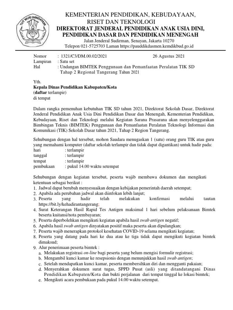 BIMTEK TIK SD Region Tangerang 2021 | PDF