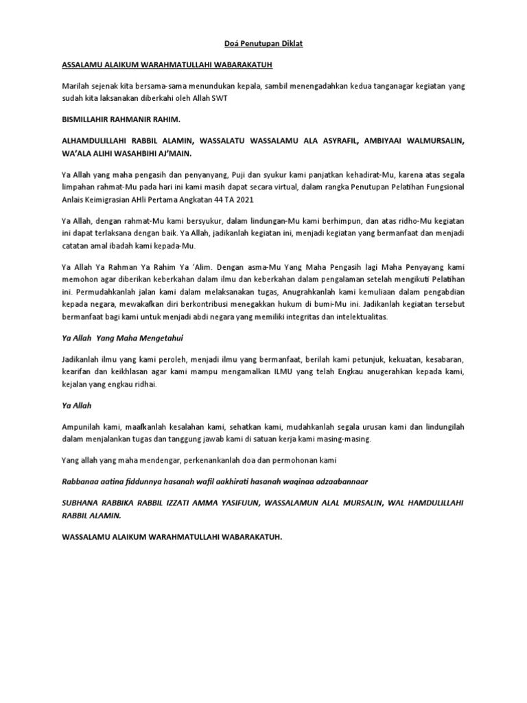 Doá Penutupan Diklat | PDF