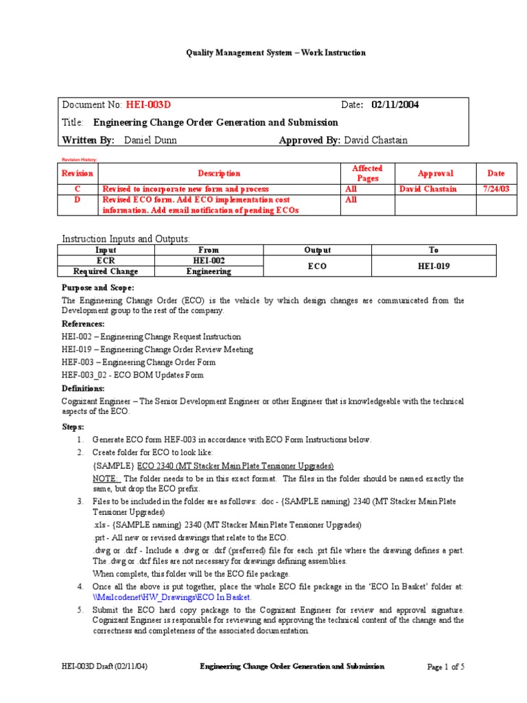 Engineering Change Order Submission Guide | PDF | Specification ...