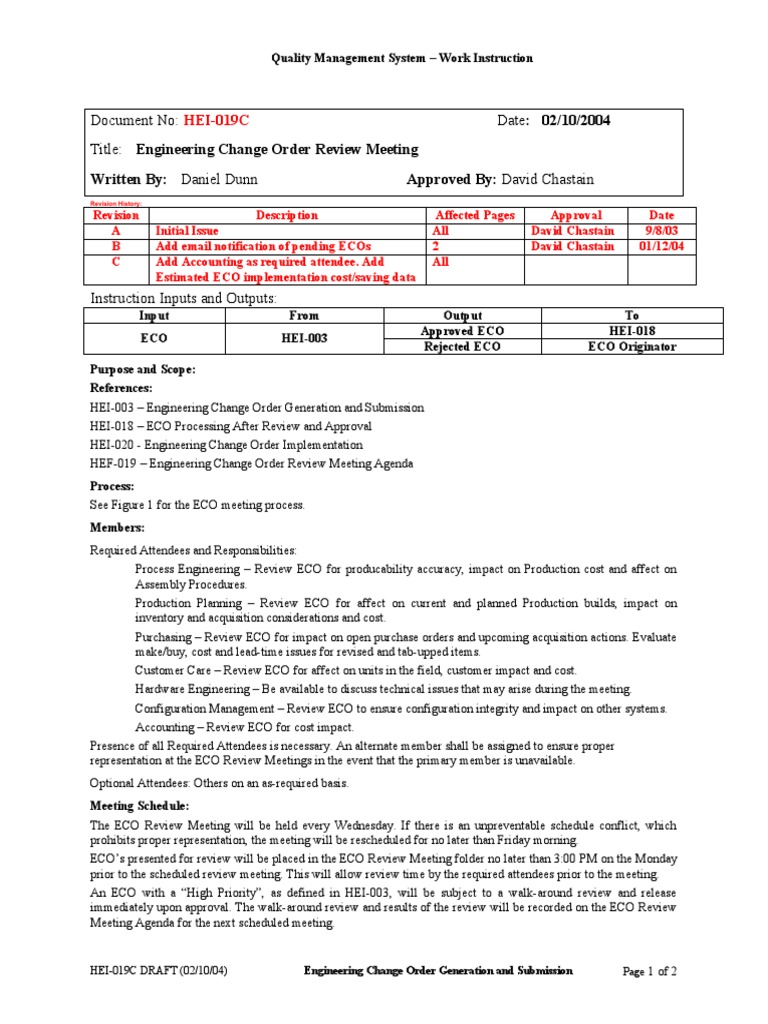 HEI-019C (Engineering Change Order Review Meeting) | PDF | Computing ...