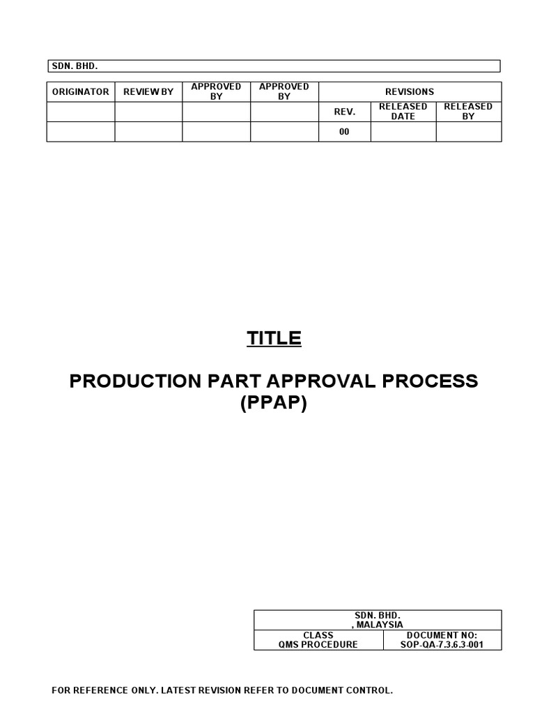 SOP-QA-7.3.6.3-001 Production Part Approval Process (PPAP) | PDF ...