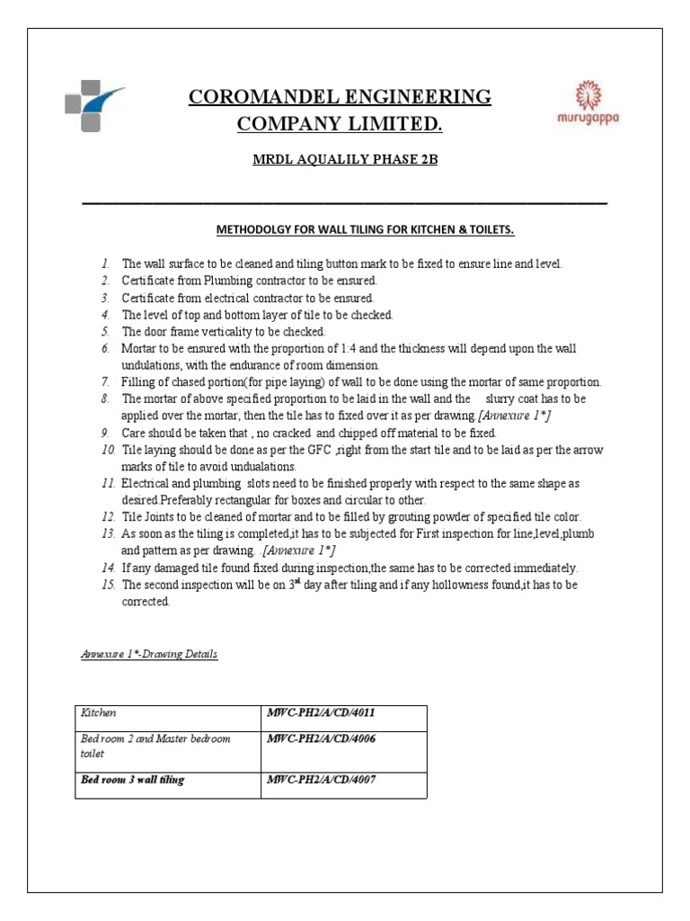 Methodology For Wall Tiling. | PDF | Tile | Wall
