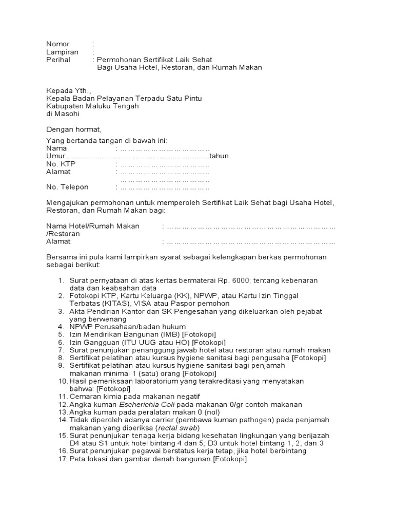 Persyaratan Laik Hygiene Hotel (Sertifikat Laik Sehat Bagi Usaha Hotel ...