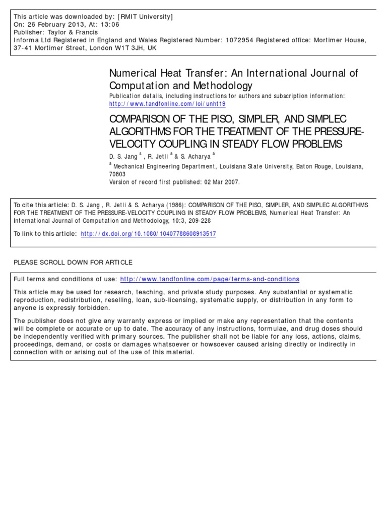 Numerical Heat Transfer An International Journal Of Computation And Methodology Pdf