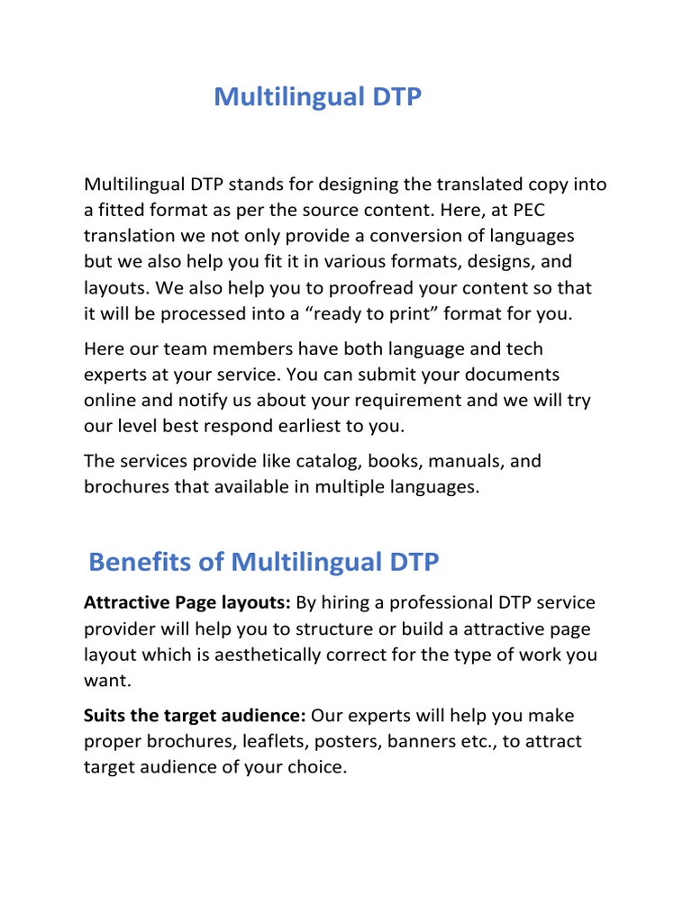 Multilingual DTP Services | PDF | Career & Growth