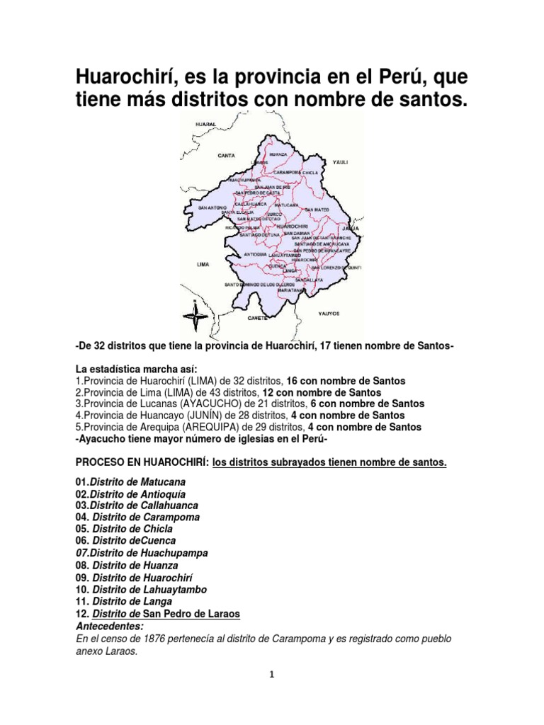 Huarochiri, Es La Provincia en El Perú, Que Tiene Mas Distritos Con ...