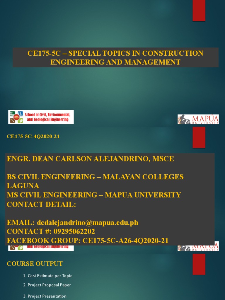 CE175-5C-Introduction and Course Output | PDF | Project Management | Economic Sectors