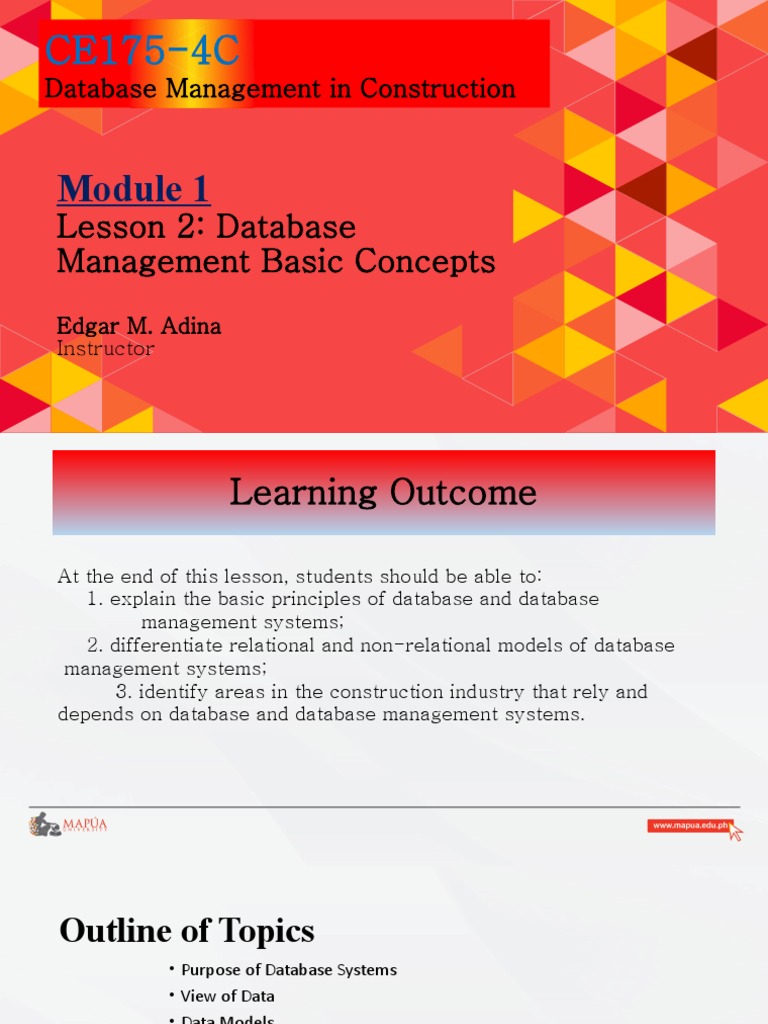 Module 1 Lesson 2 Basic Concepts For Construction Database | PDF ...
