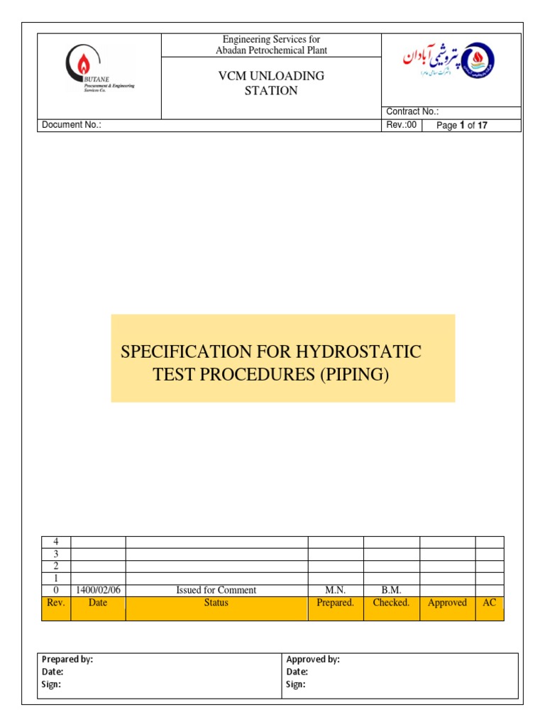 Specification For Hydrostatic Test Procedures | PDF | Valve | Pipe ...