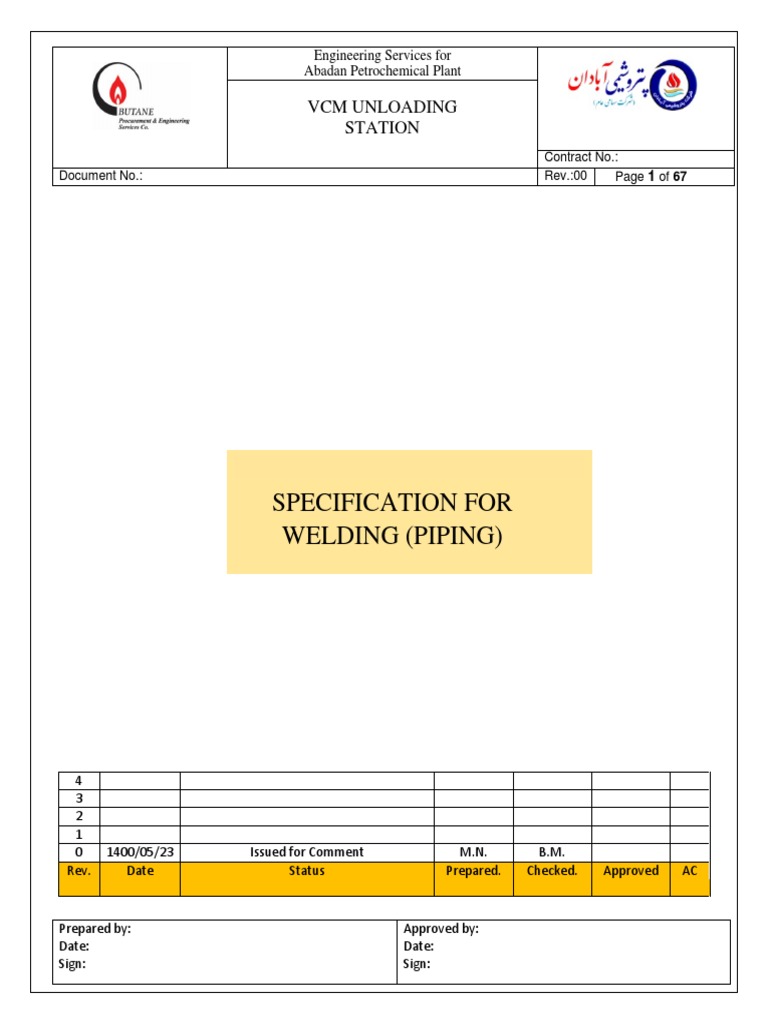 Welding Specifications for Piping | PDF | Construction | Welding