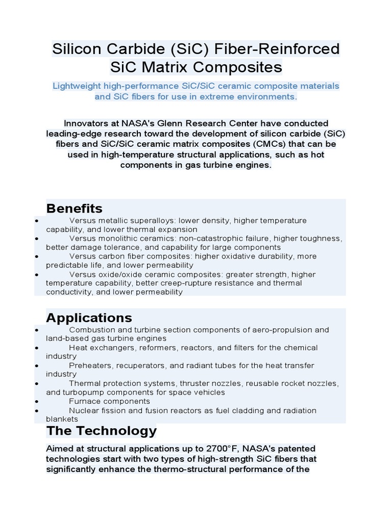 Silicon Carbide (Sic) Fiber-Reinforced Sic Matrix Composites | PDF ...