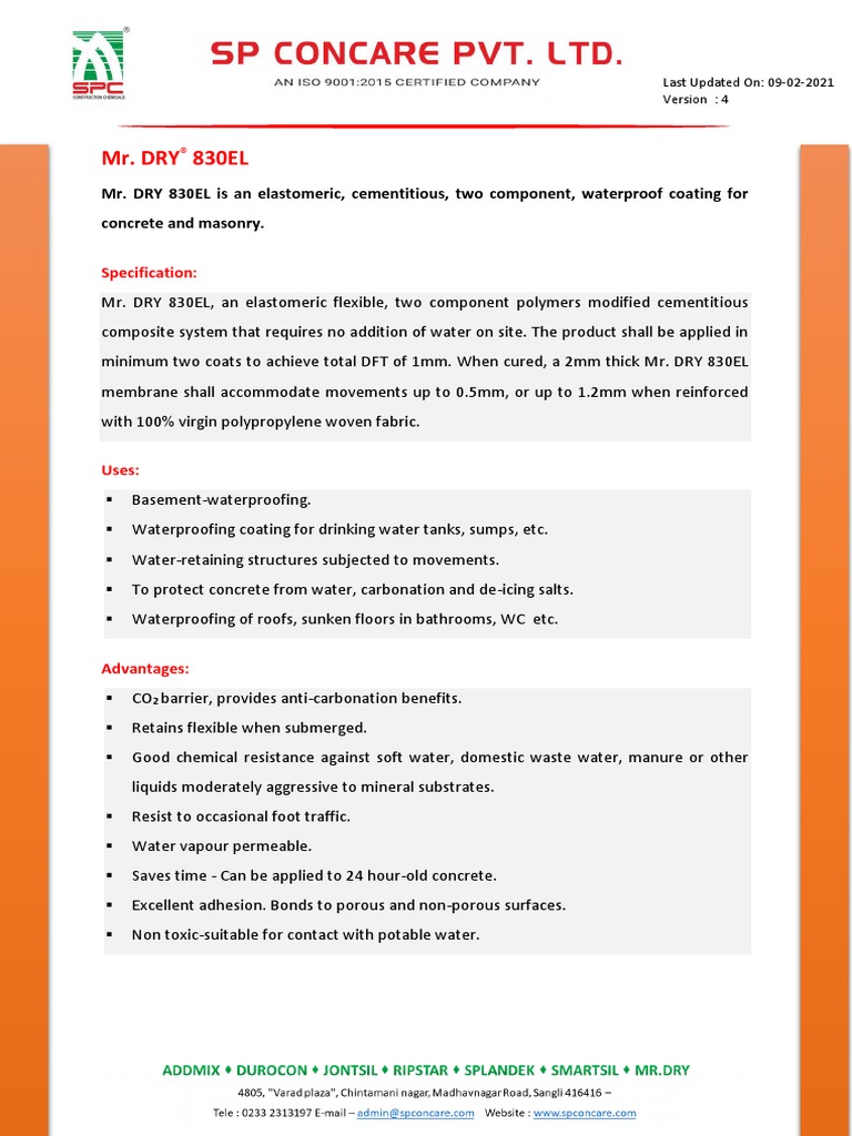 MR - DRY 830EL-v4 | PDF | Concrete | Water