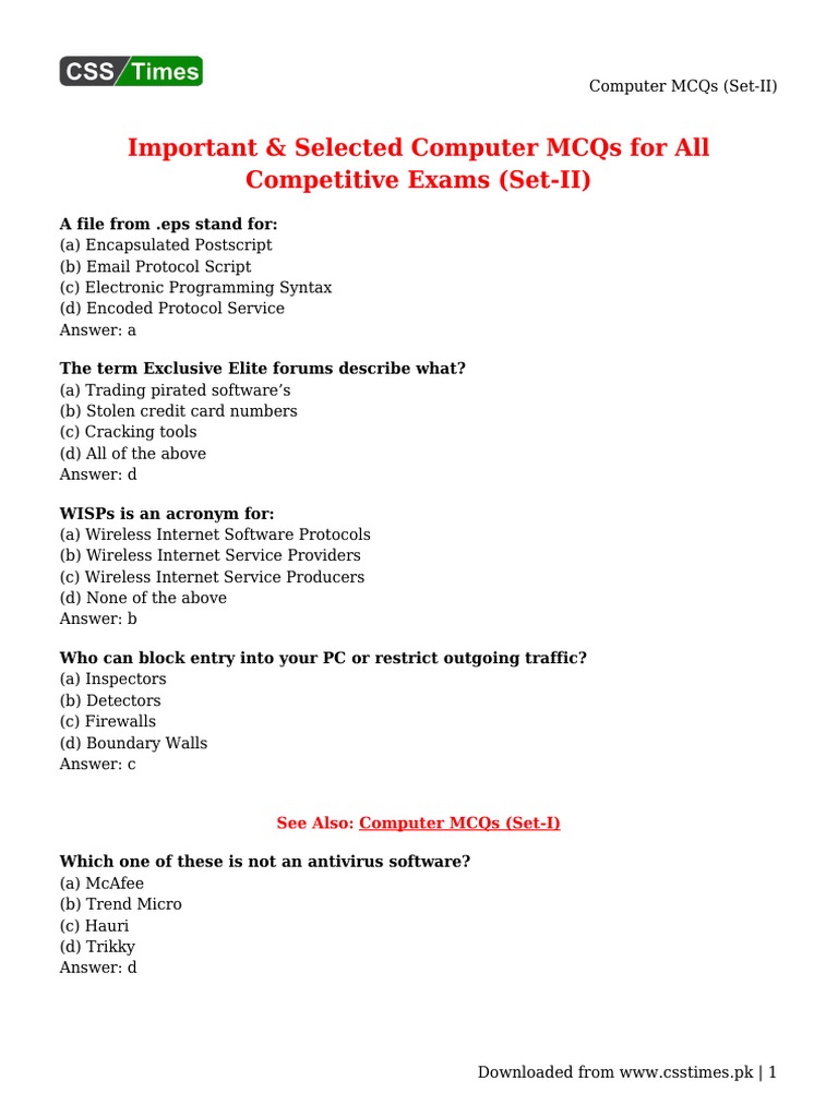 Mcqs For Comp Science Ppsc Fpsc Pdf Operating System Computer File