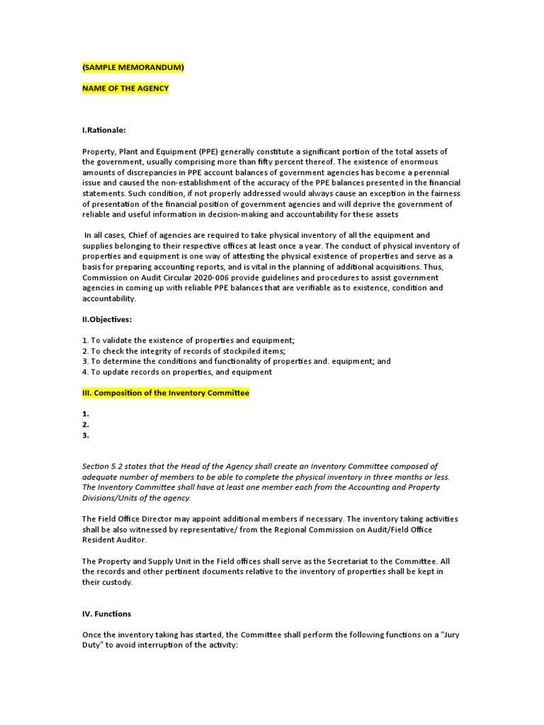 Sample Memorandum Invtry | PDF | Inventory | Audit