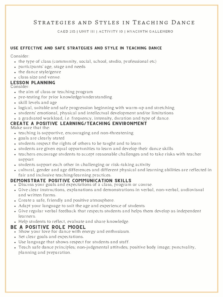 Strategies and Styles in Teaching Dance | PDF
