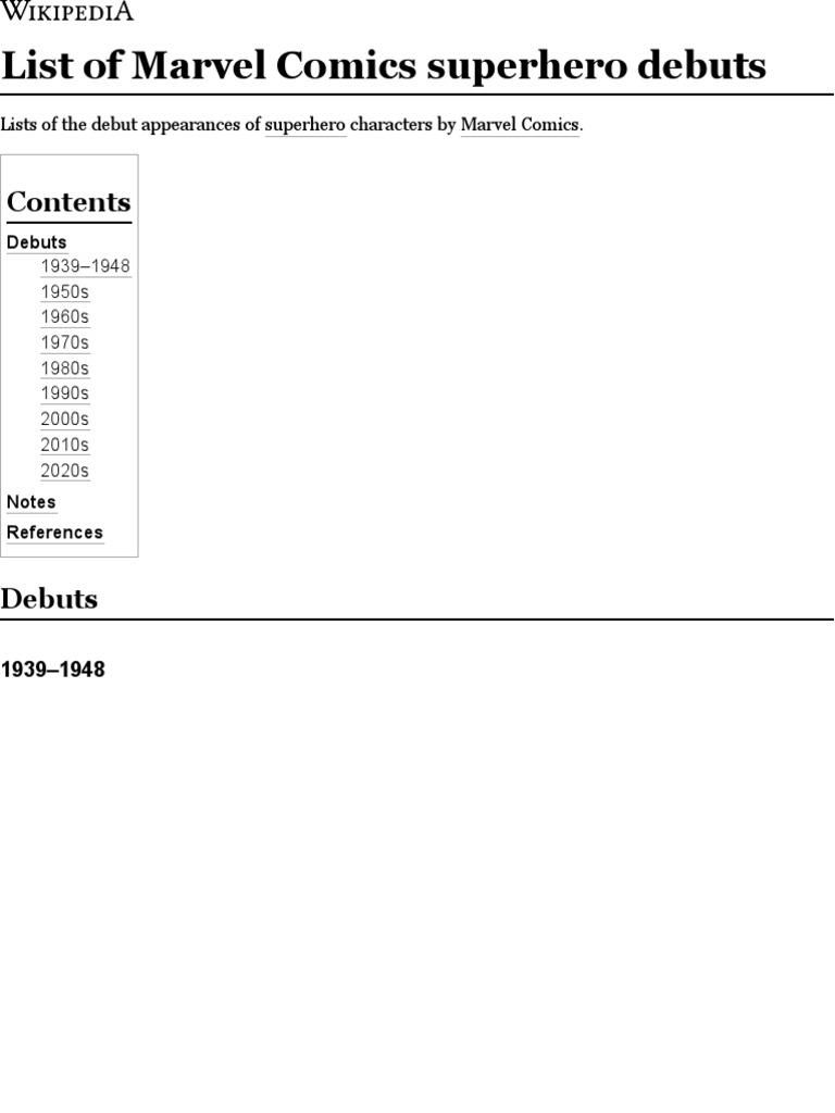 List of Marvel Comics Superhero Debuts - Wikipedia | PDF | Comics ...