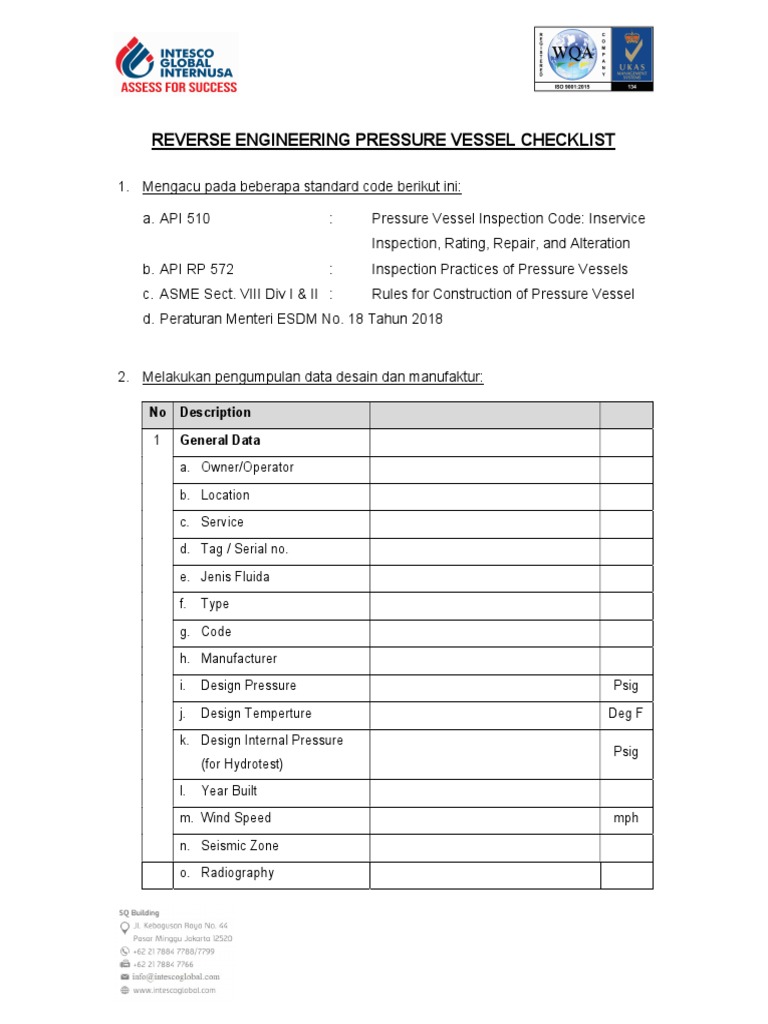 Reverse Engineering Pressure Vessel Checklist | PDF | Nondestructive ...