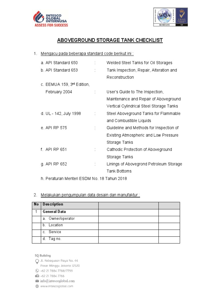 Comprehensive Aboveground Storage Tank Inspection Checklist and ...