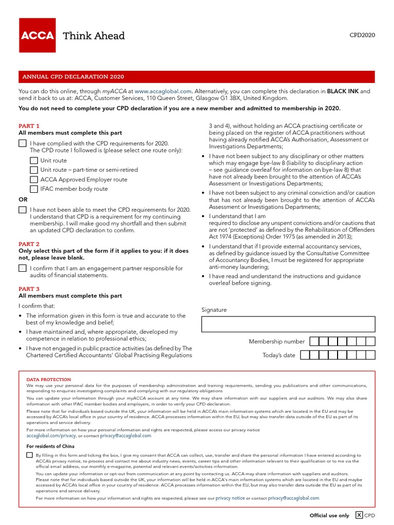 Annual CPD Declaration 2020: X X X X X | PDF | Accounting | Audit