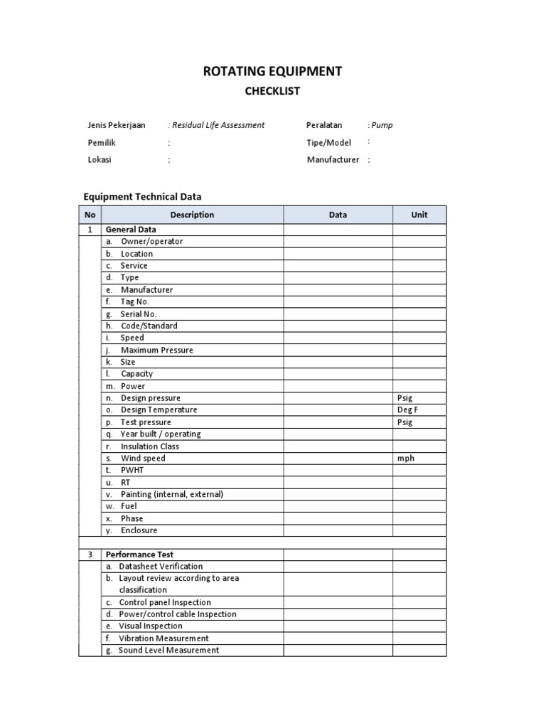 Rotating Equipment Checklist | PDF