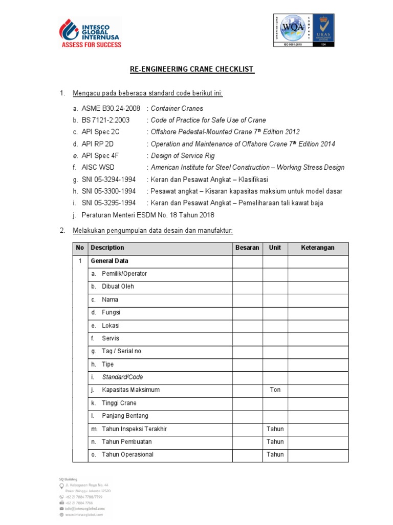 Crane Checklist | PDF