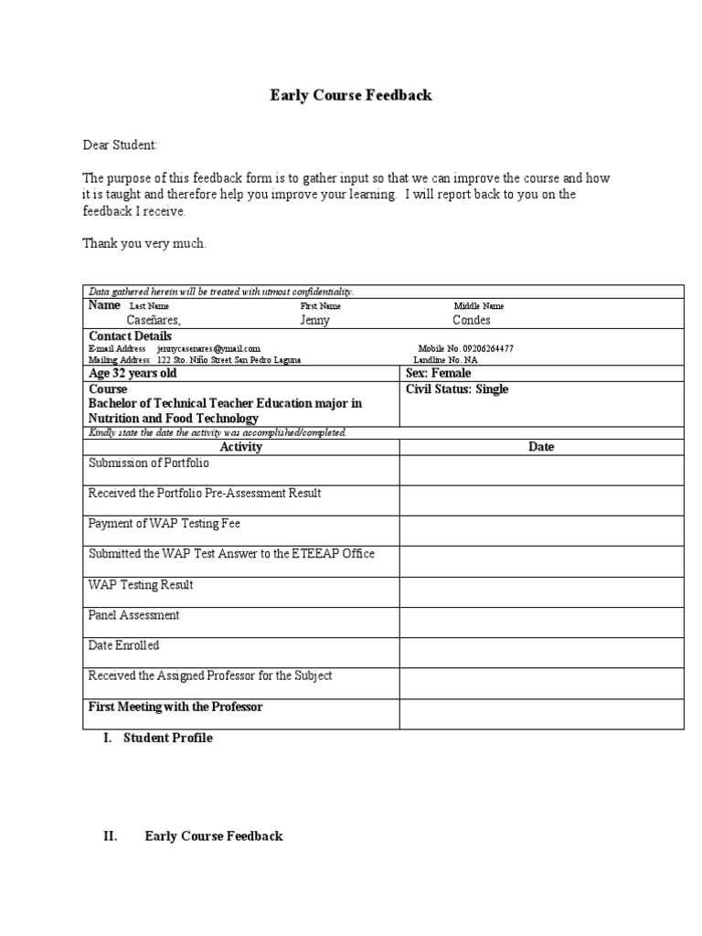 Providing Early Feedback to Enhance Teaching and Learning | PDF ...