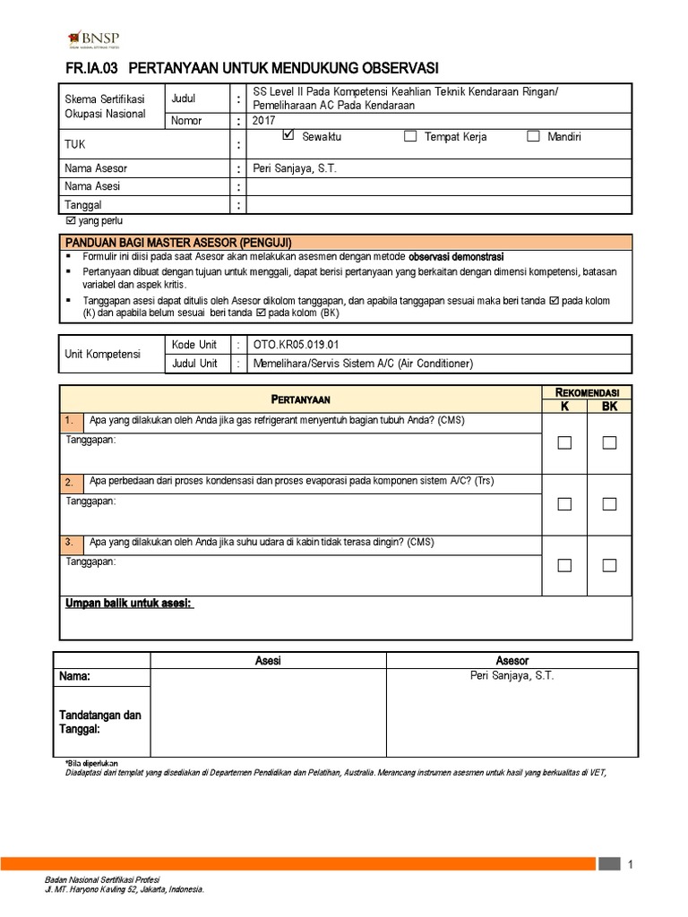 11 - FR - Ia.03 Pertanyaan Untuk Mendukung Observasi | PDF