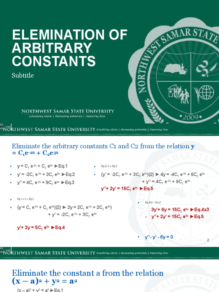 MATH 4-Elimination-of-Arbitrary-Constants | PDF | Ordinary Differential ...