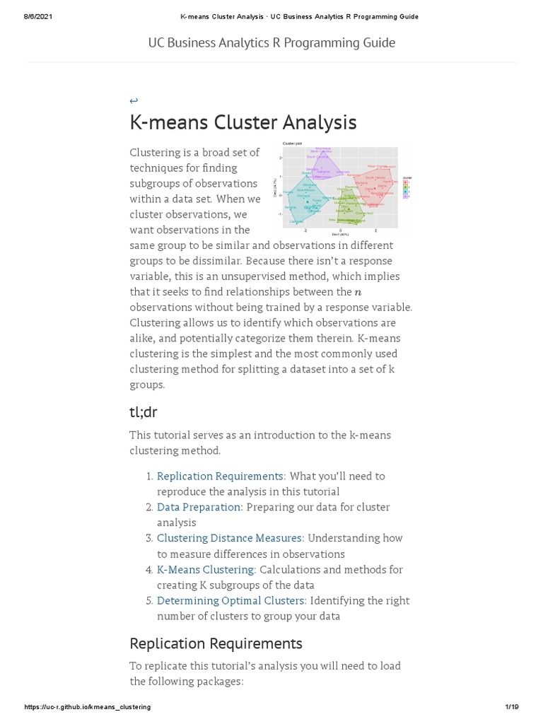 K-Means Cluster Analysis UC Business Analytics R Programming Guide | PDF | Cluster Analysis ...