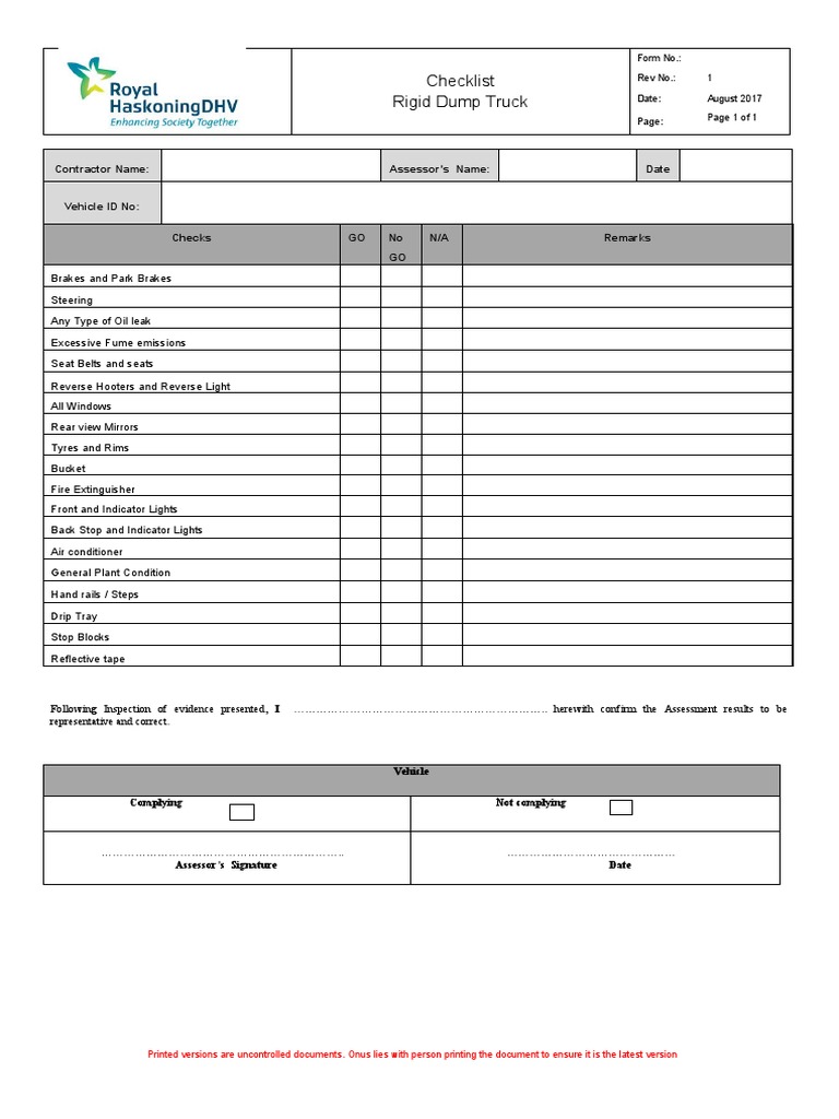 CM-510.3 Rigid Dump Truck Checklist | PDF