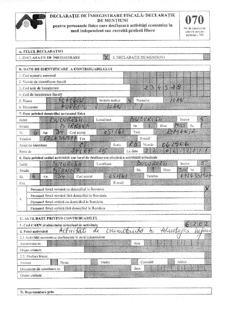 Model de Completare Formular 070 | PDF