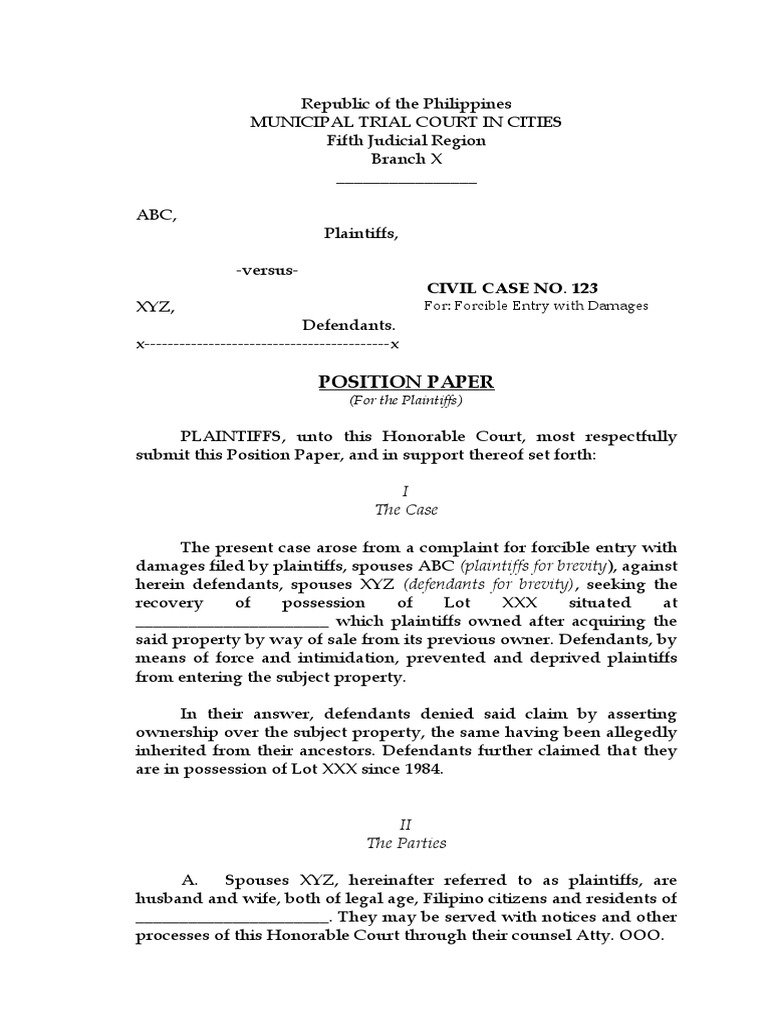 Position Paper: I The Case | PDF | Lawsuit | Property