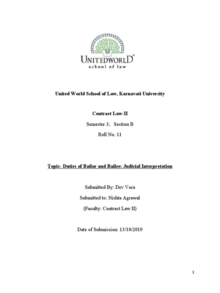 Duties of Bailor and Bailee Judicial Interpretation | PDF | Legal Liability | Negligence