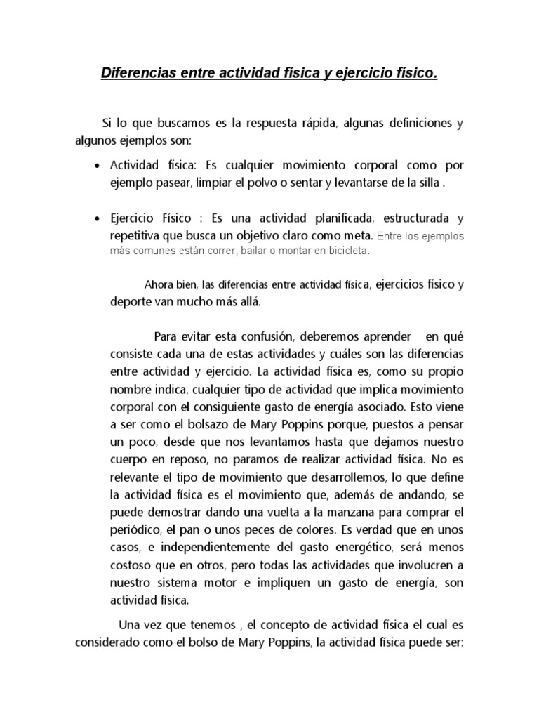 Diferencias Entre Ejercicio Físico Y, Actividad Física | PDF | Deportes ... Diferencias Entre Ejercicio Físico Y, Actividad Física | PDF | Deportes ...
