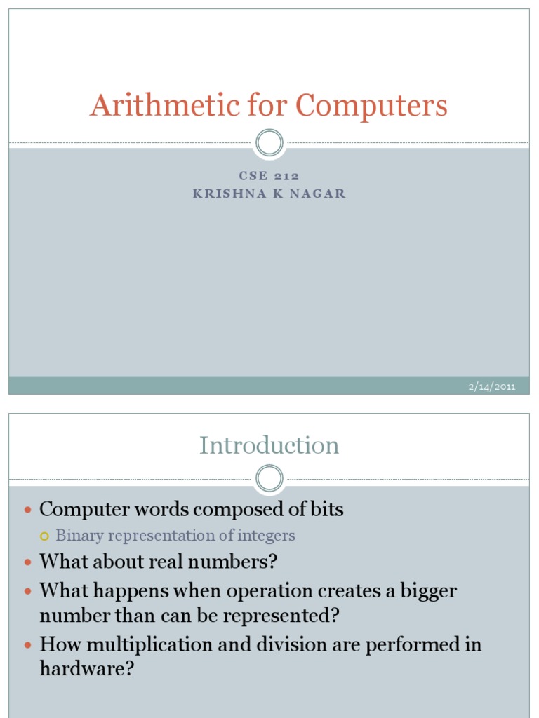 Arithmetic For Computers: C S E 2 1 2 Krishna K Nagar | PDF | Division ...