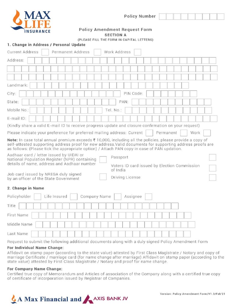Policy Amendment Form Pdf