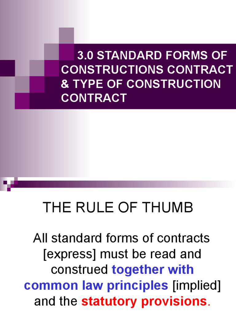 (Standard Forms of Construction Contract - Type of Construction ...