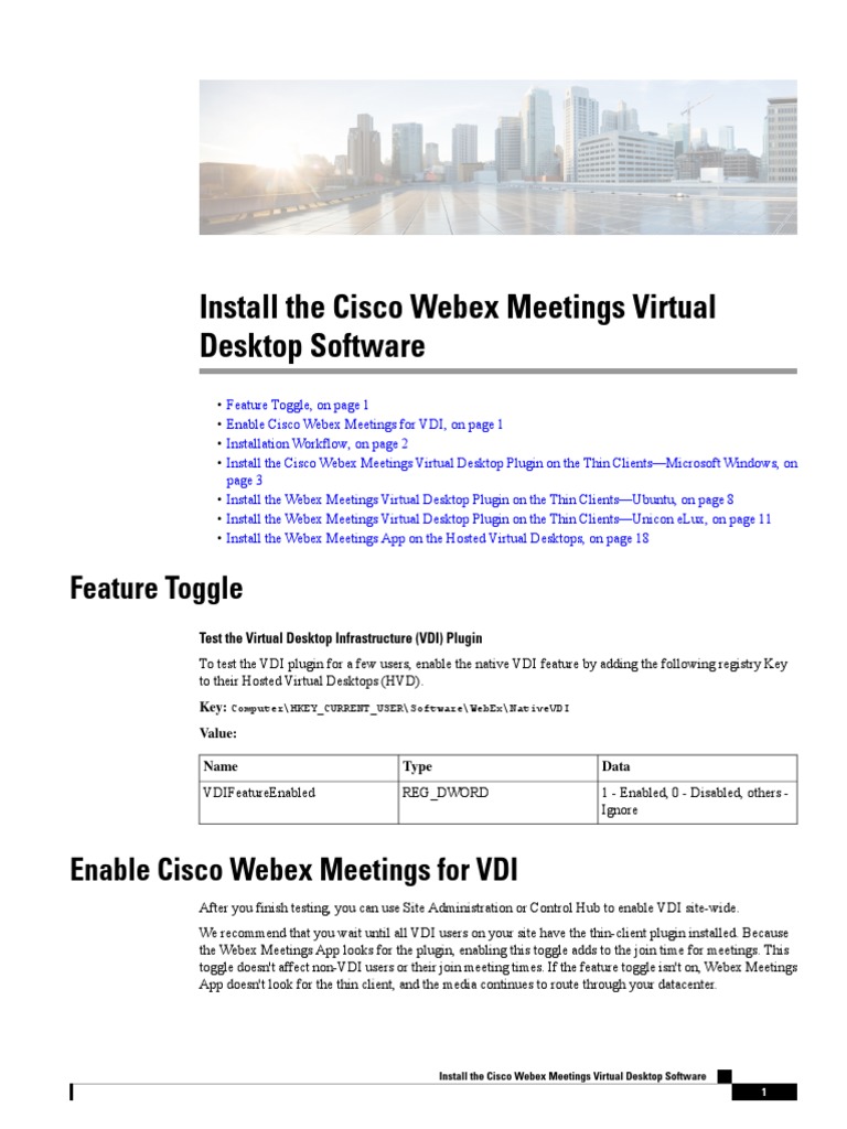 Install The Cisco Webex Meetings Virtual Desktop Software: Feature ...