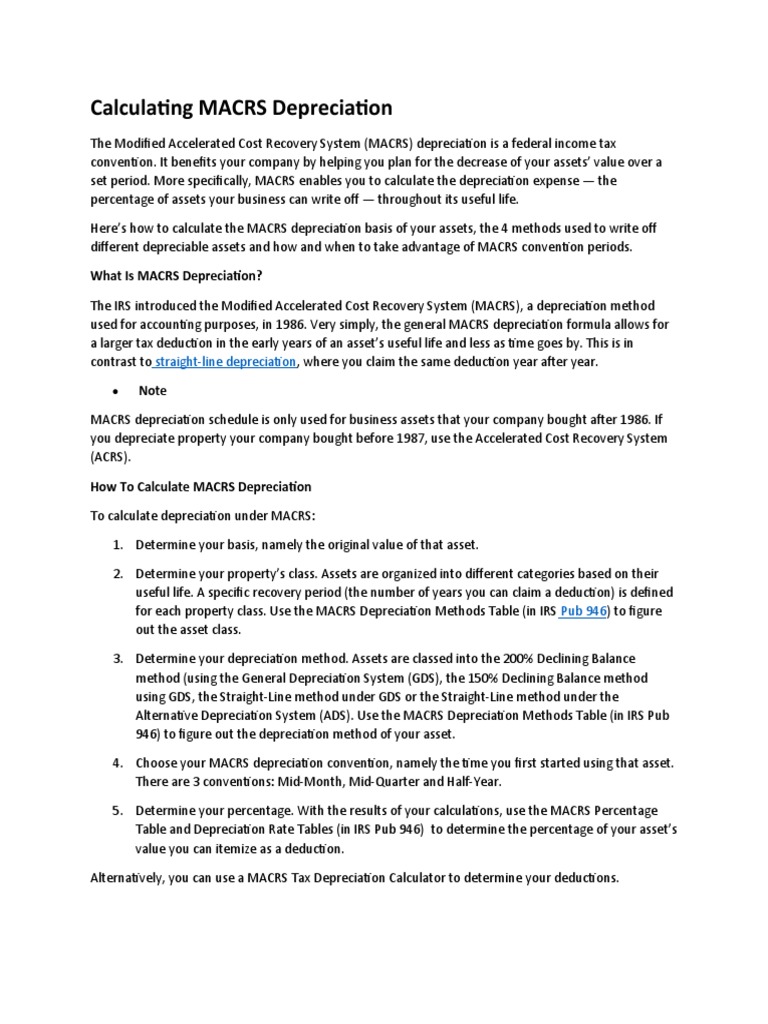 Calculating MACRS Depreciation | Download Free PDF | Depreciation ...