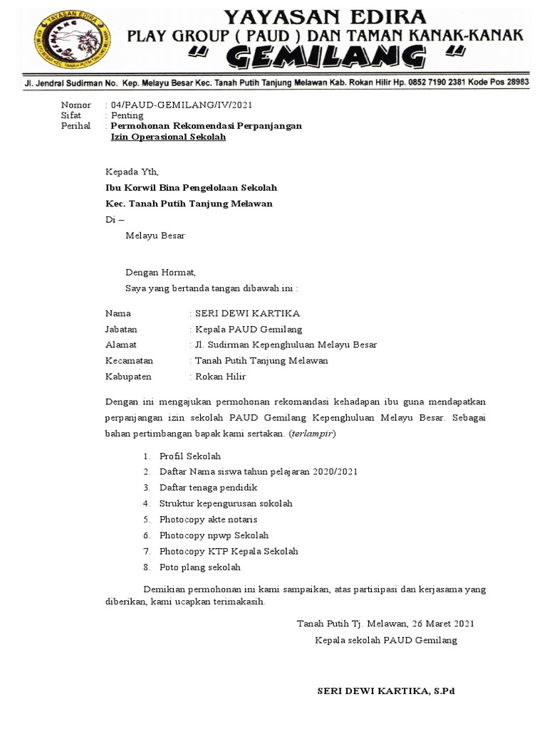 Surat Permohonan Korwil | PDF