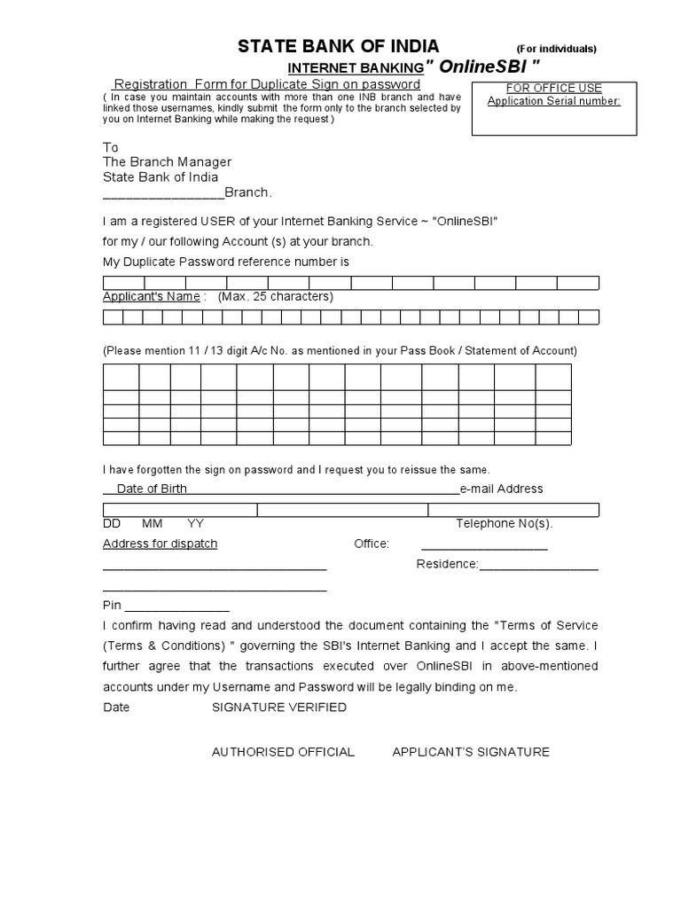 Sbi Duplicate Login Password Form | PDF | Online Banking | Banks & Banking