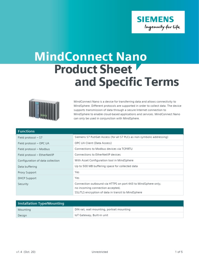 Mindconnect Nano: Product Sheet and Specific Terms | PDF ...