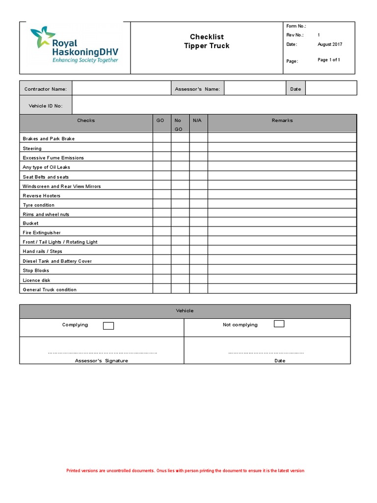 CM-510.12 Tipper Truck Checklist | PDF