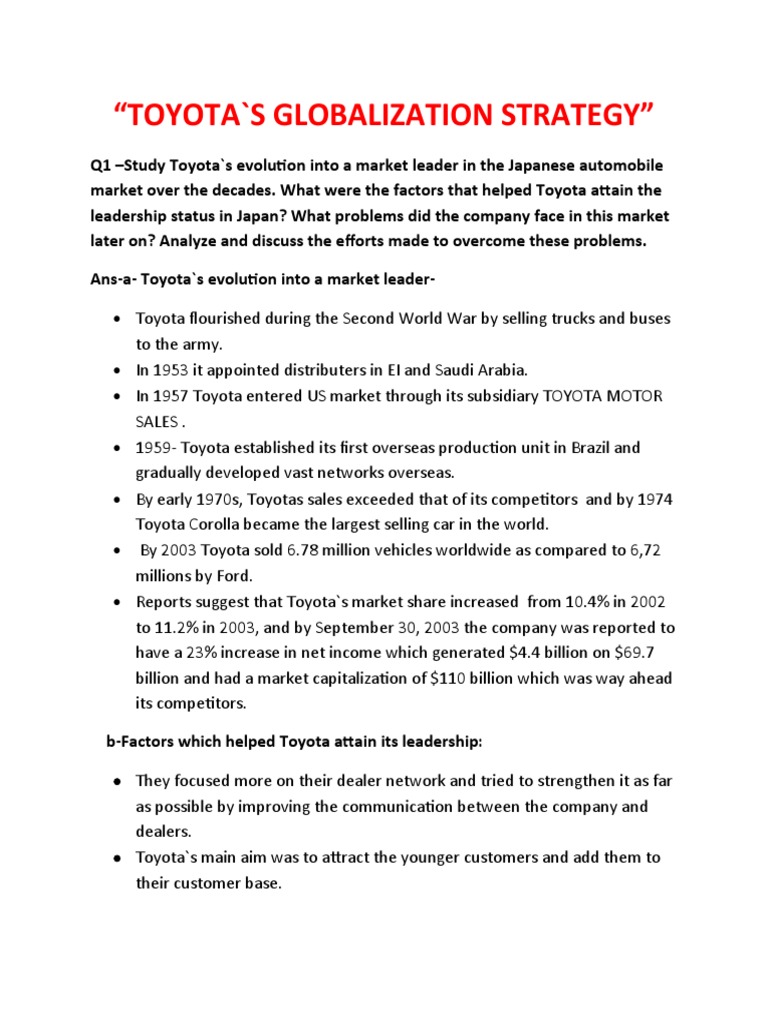 Assignment On Toyota1 | PDF | Toyota | Market (Economics)