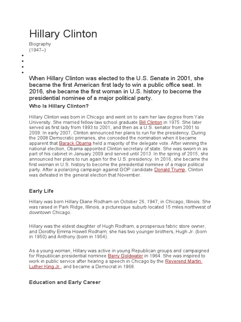 Hillary Clinton | PDF | Hillary Clinton | American Government