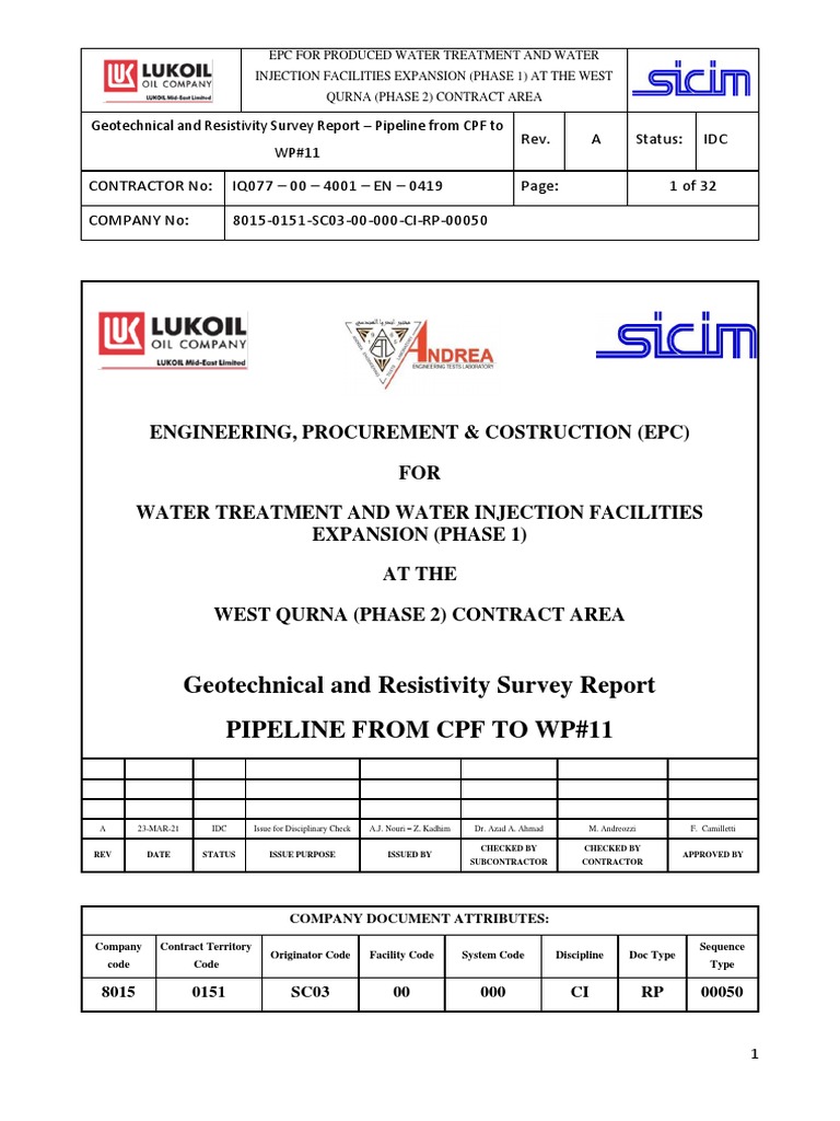 Geotechnical Survey Report for Water Pipeline | PDF | Geotechnical ...